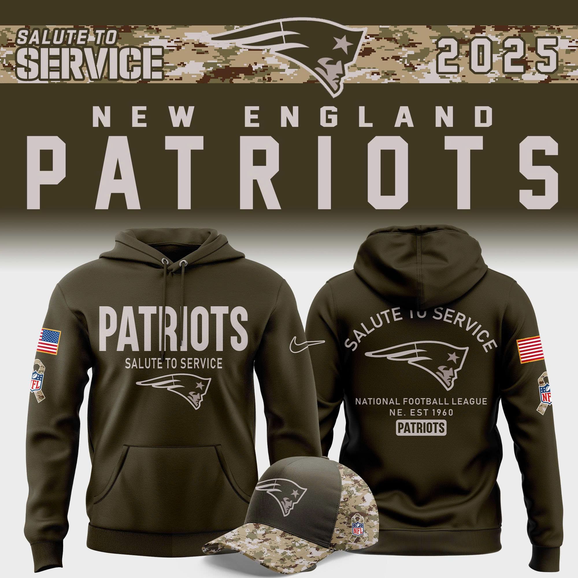 Patriots Nike Olive/Camo 2025 Salute to Service Sideline Limited Hood